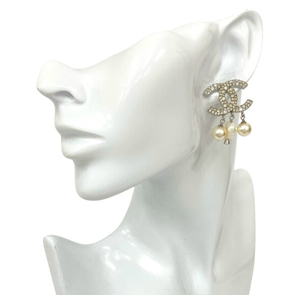 CHANEL | Jewelry | Chanel Silver Pearl Logo Earrings | Poshmark